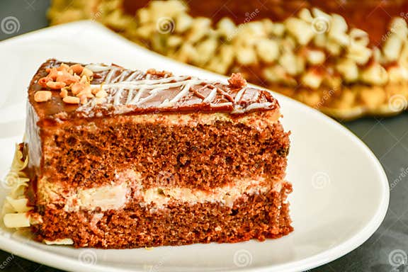 Chocolate and nuts cake stock photo. Image of delicacies - 111733838