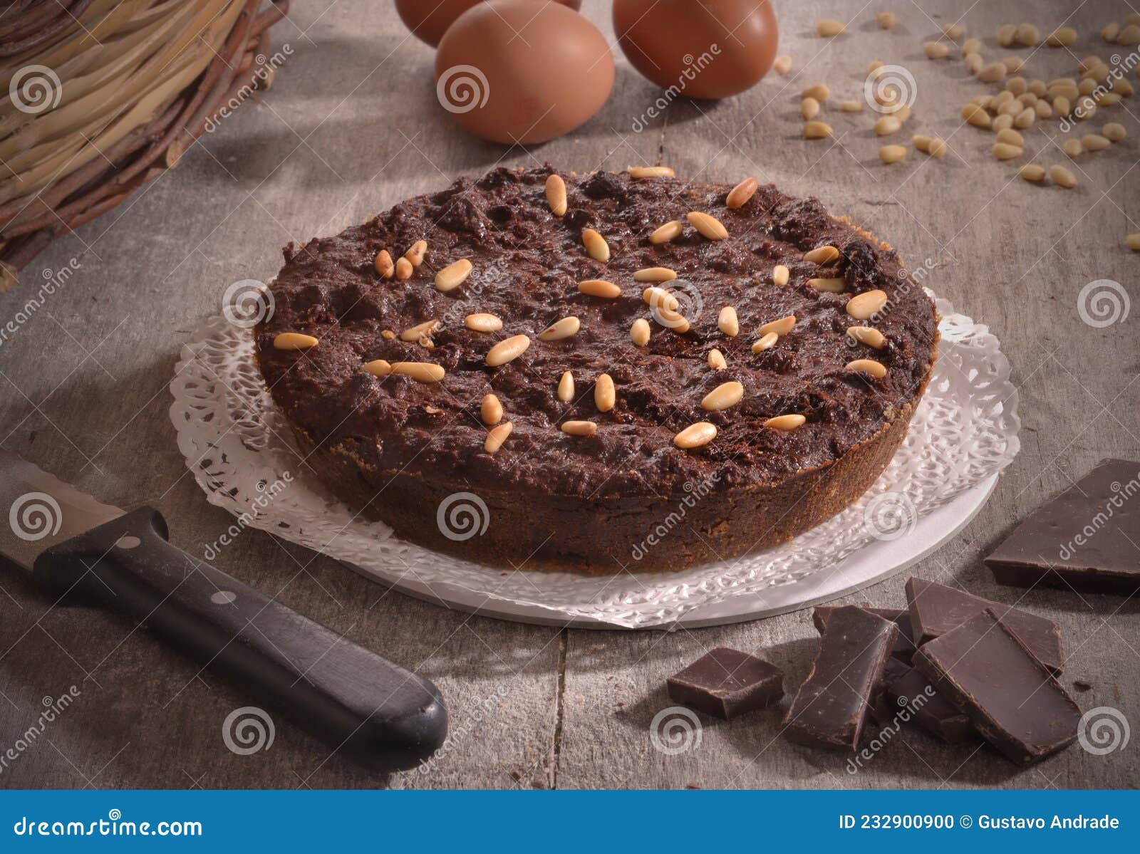 Chocolate Nuts Cake on Rustic Kitchen Stock Photo - Image of nuts ...