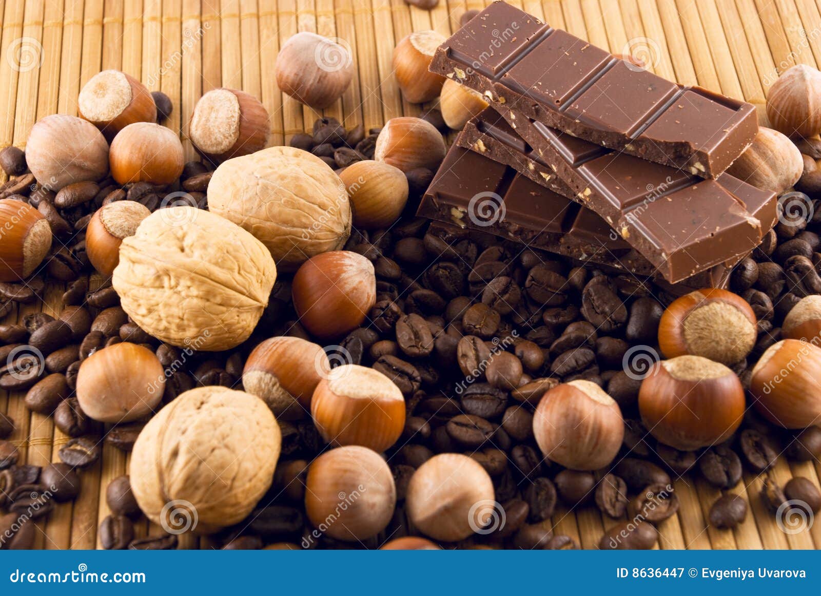 Chocolate, nuts and coffee stock image. Image of dessert - 8636447
