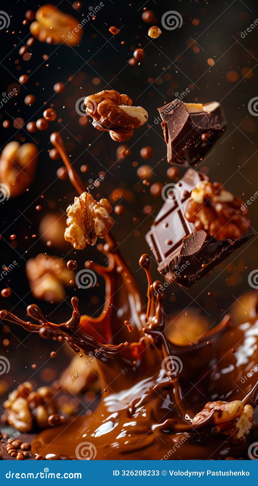 Chocolate and Nuts Falling into a Liquid Stock Image - Image of fall ...