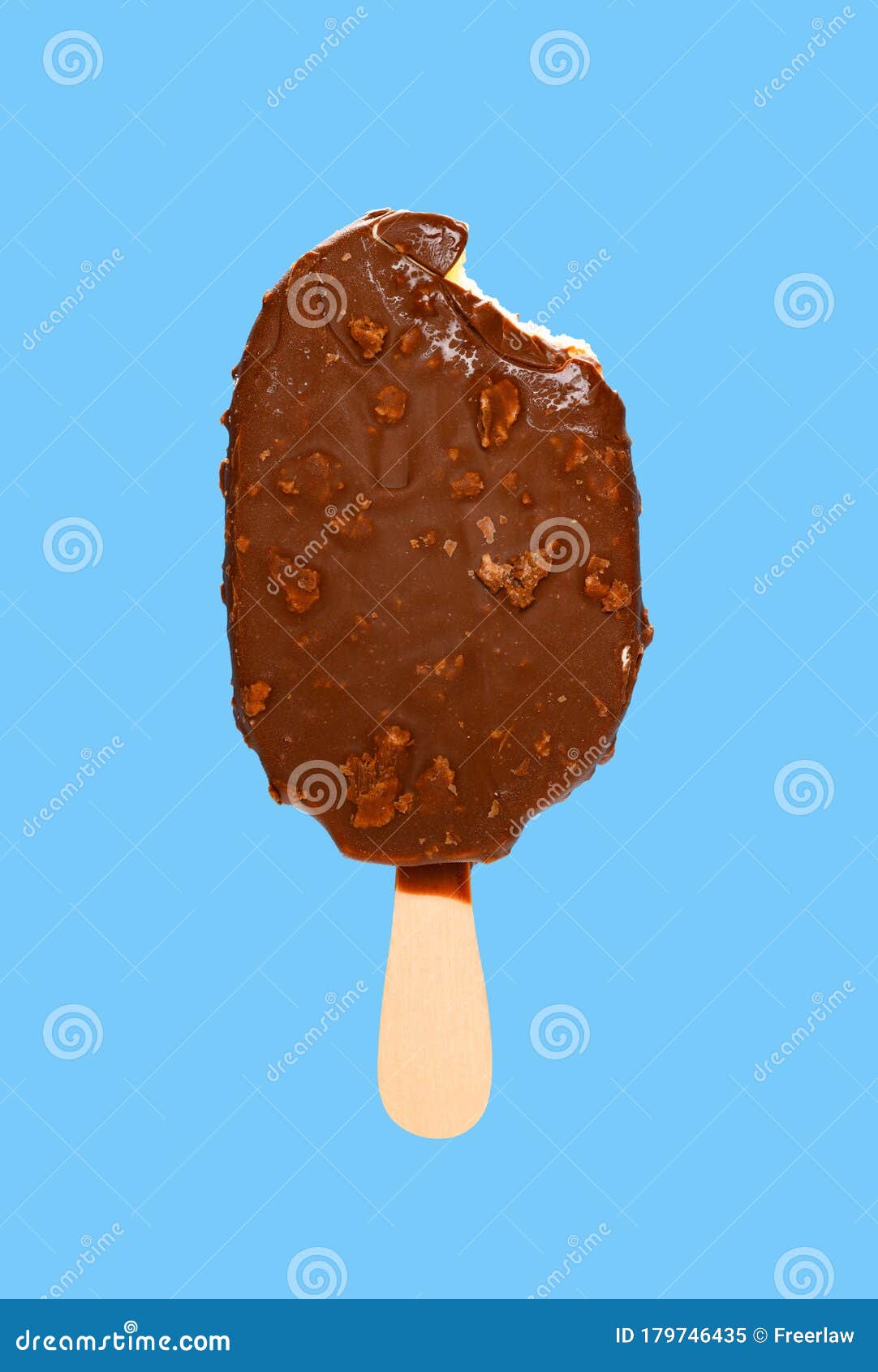 Chocolate Outer Popsicle with a Bite on a Blue Background Stock Image ...