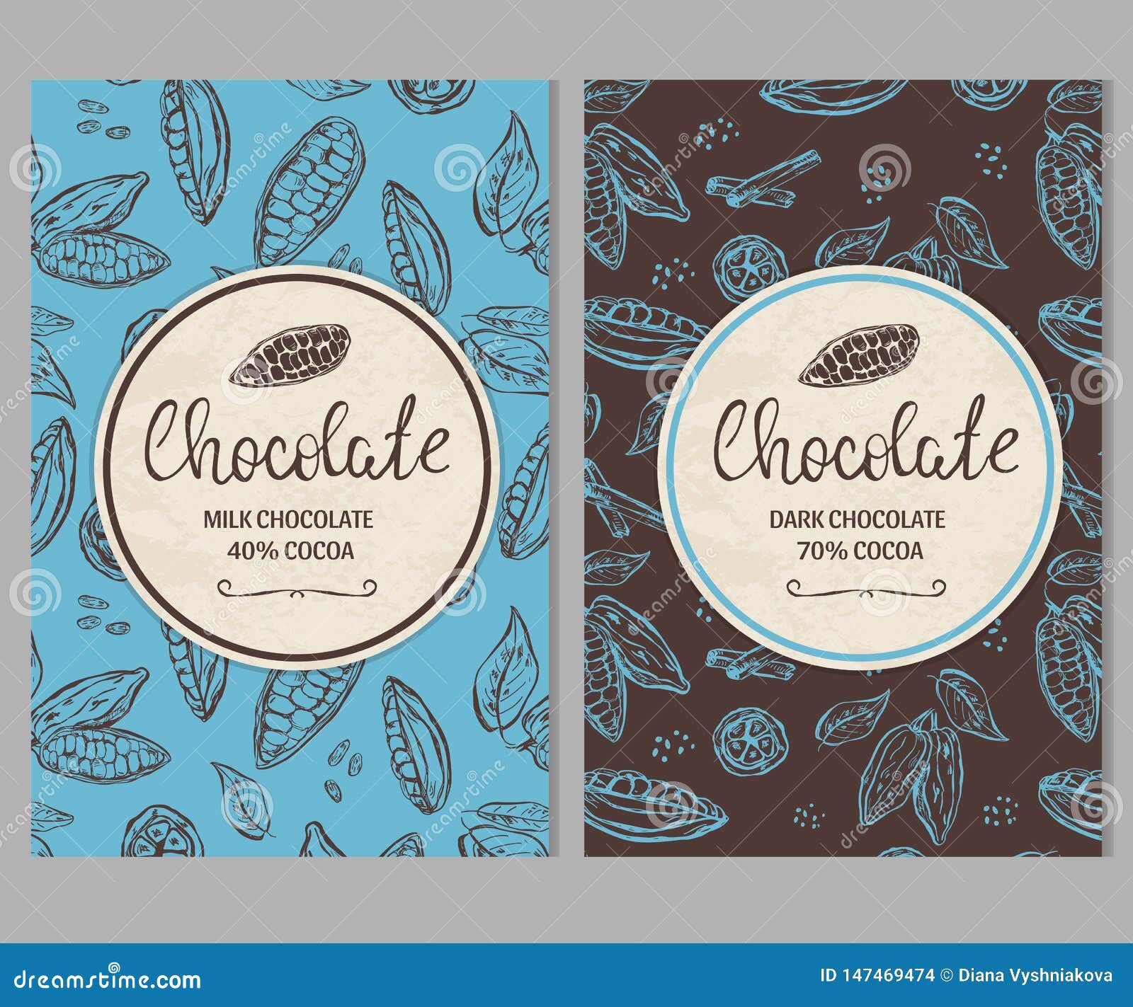 Chocolate Package Template with Hand Drawn Cocoa Beans Stock Vector ...