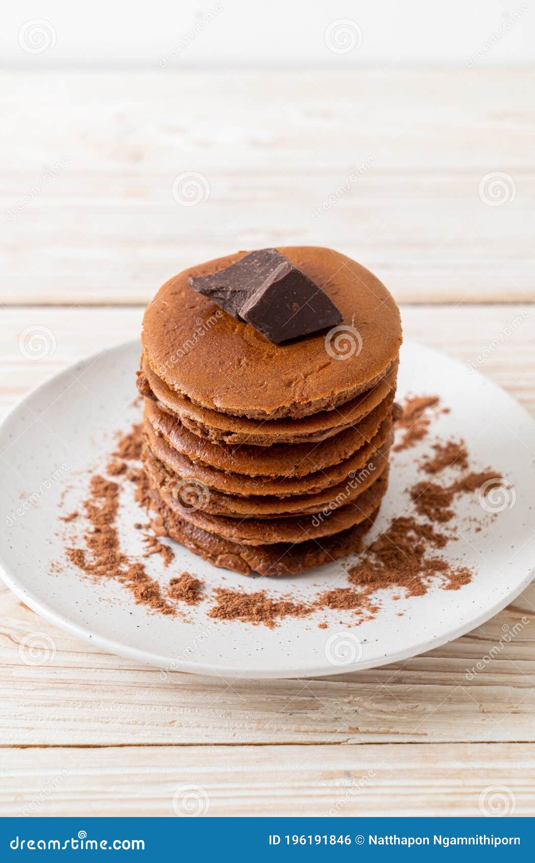 Chocolate Pancake Stack on Plate Stock Photo - Image of pancake ...