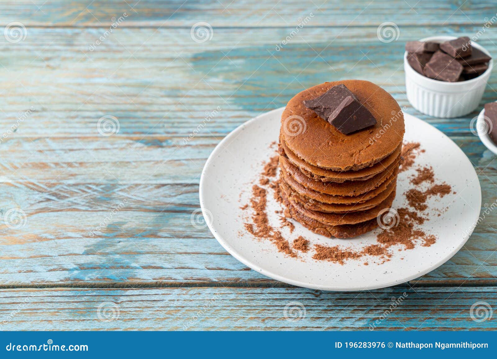 Chocolate Pancake Stack on Plate Stock Photo - Image of baking ...