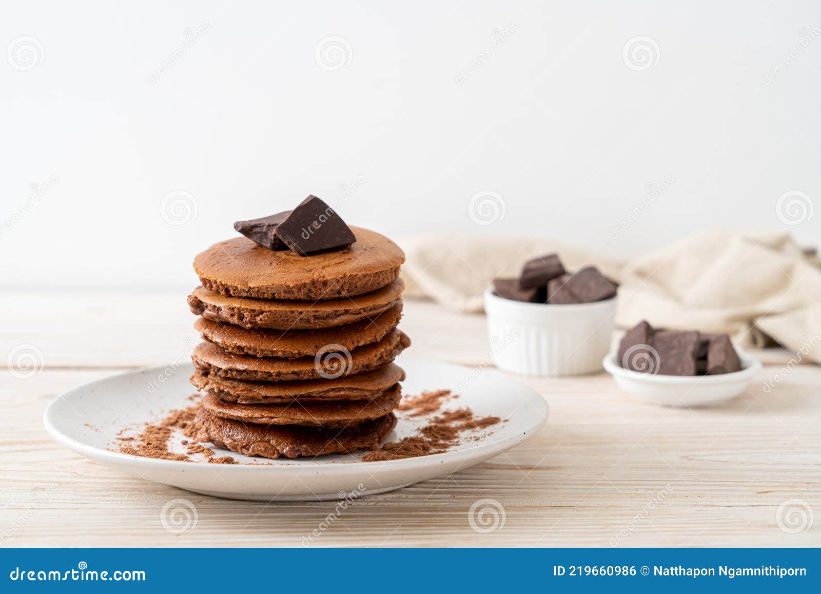 Chocolate Pancake Stack on Plate Stock Photo - Image of meal, food ...