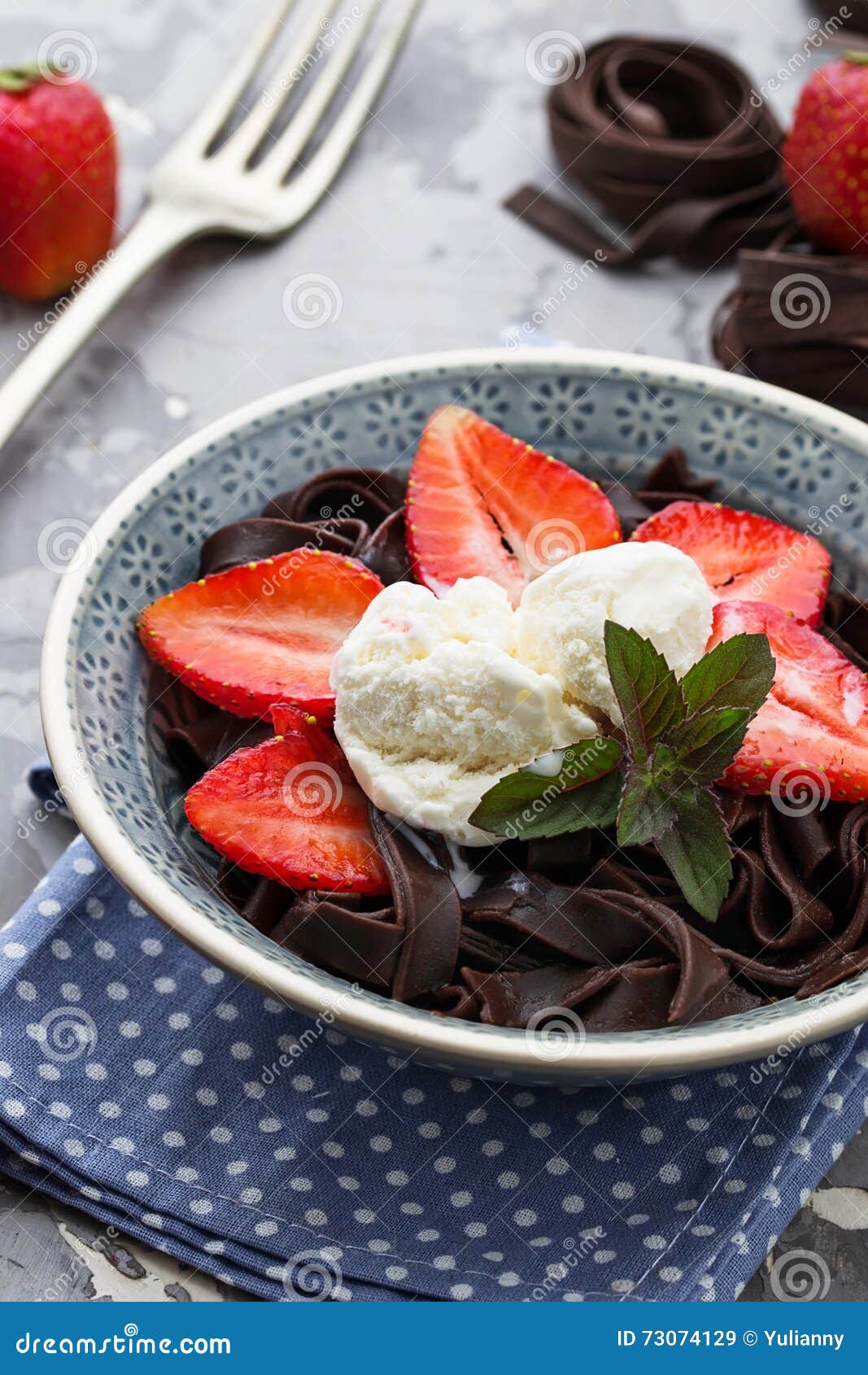 Chocolate Pasta with Ice Cream and Strawberry Stock Image - Image of ...