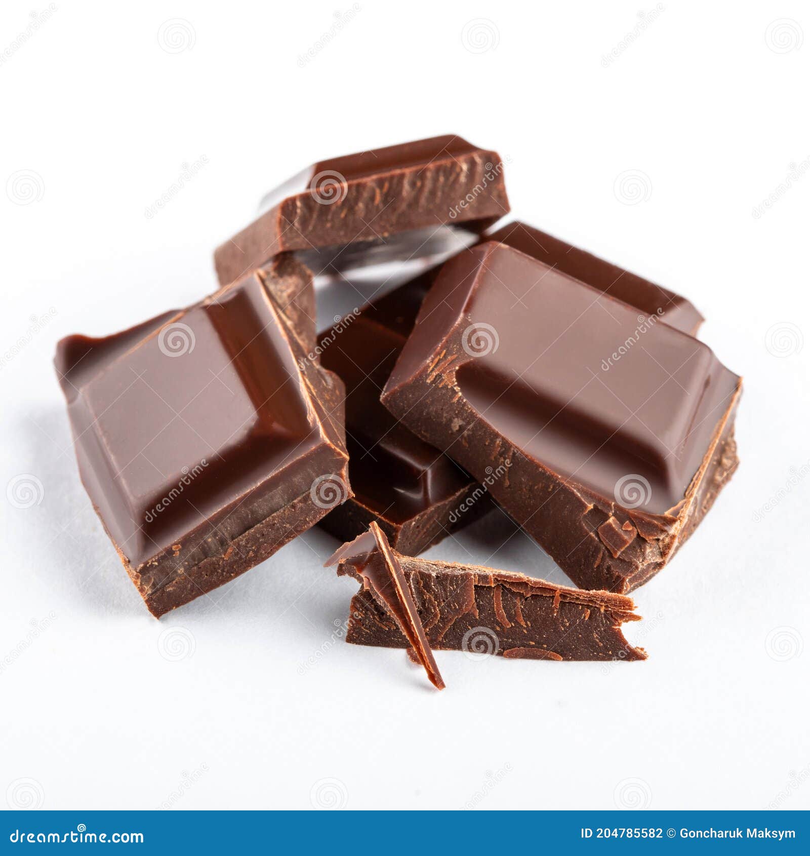 Chocolate Pieces and Chunks Isolated on White Background. Chocolate ...