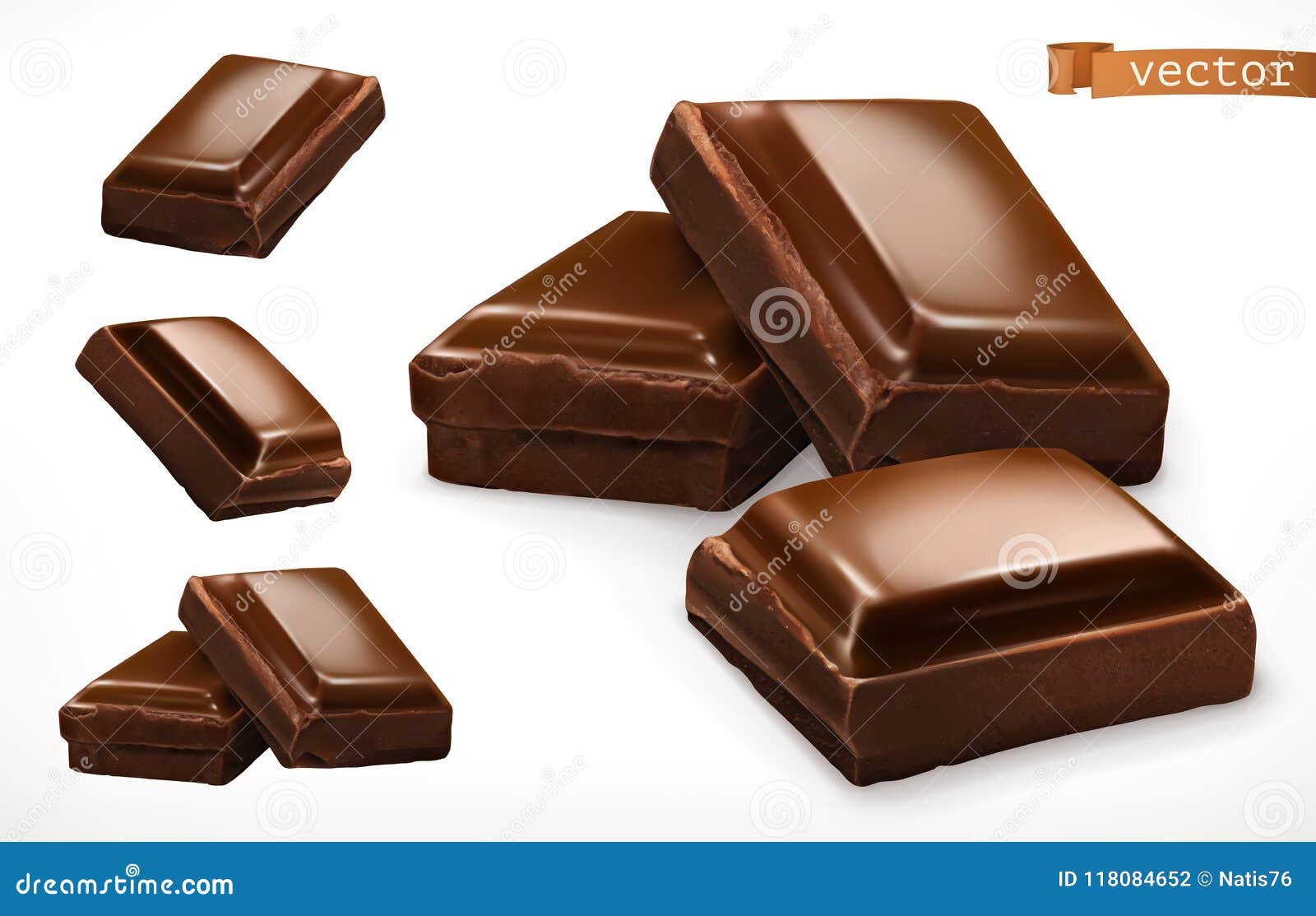 Chocolate Pieces. Realistic Dark White And Milk Chocolate Bars And ...