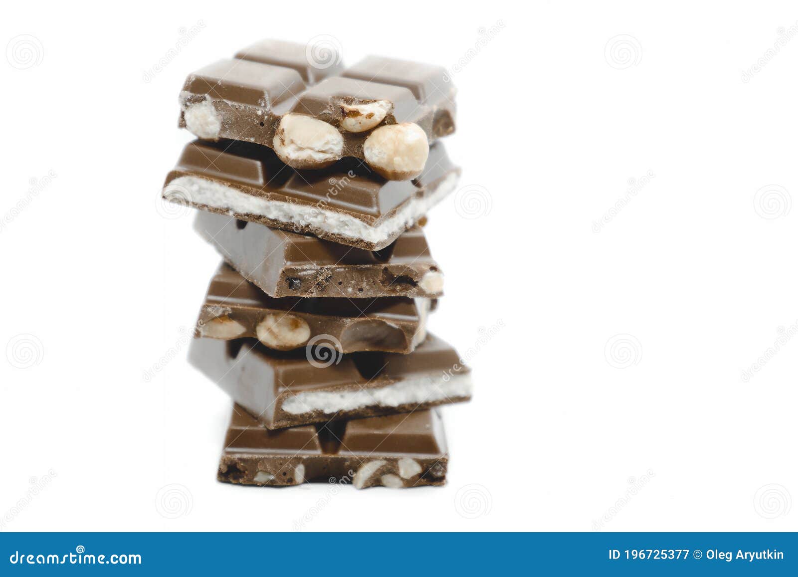 The Chocolate Pieces of Different Types on White Background. Stock ...