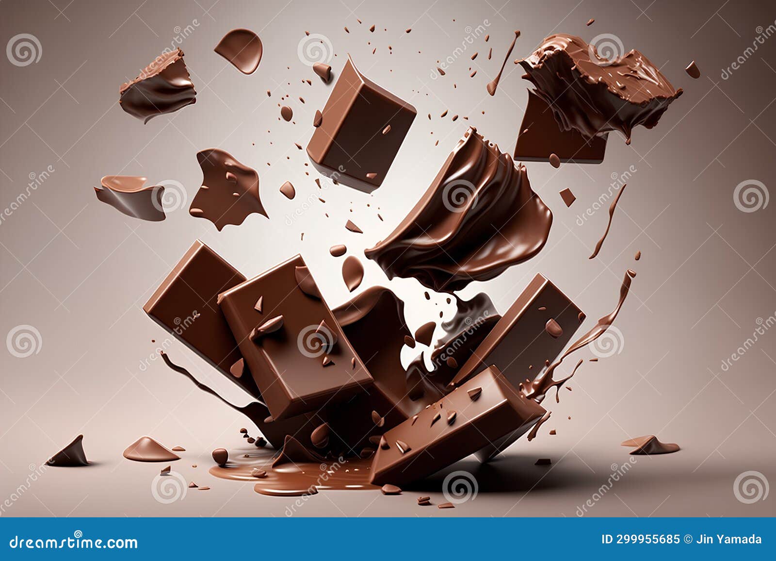 Chocolate Pieces Falling into the Air. 3d Rendering, 3d Illustration ...