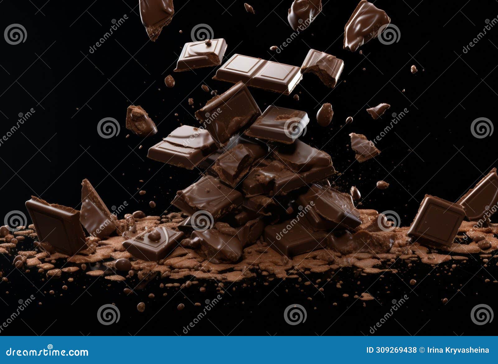 Chocolate Pieces Falling on a Dark Background Stock Photo - Image of ...