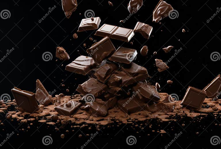 Chocolate Pieces Falling on a Dark Background Stock Photo - Image of ...