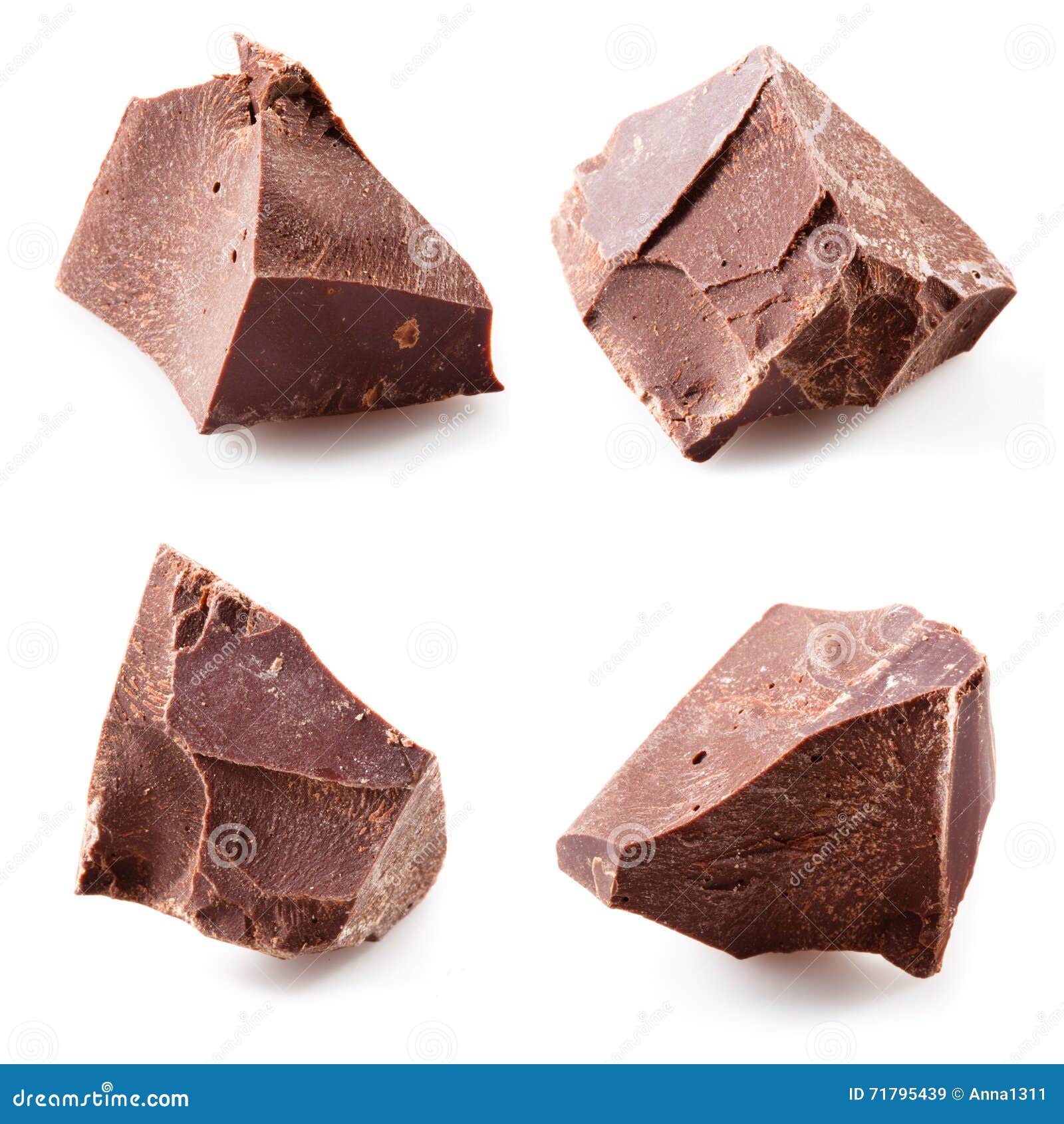 Chocolate Pieces Isolated. Collection. Stock Image - Image of bitter ...