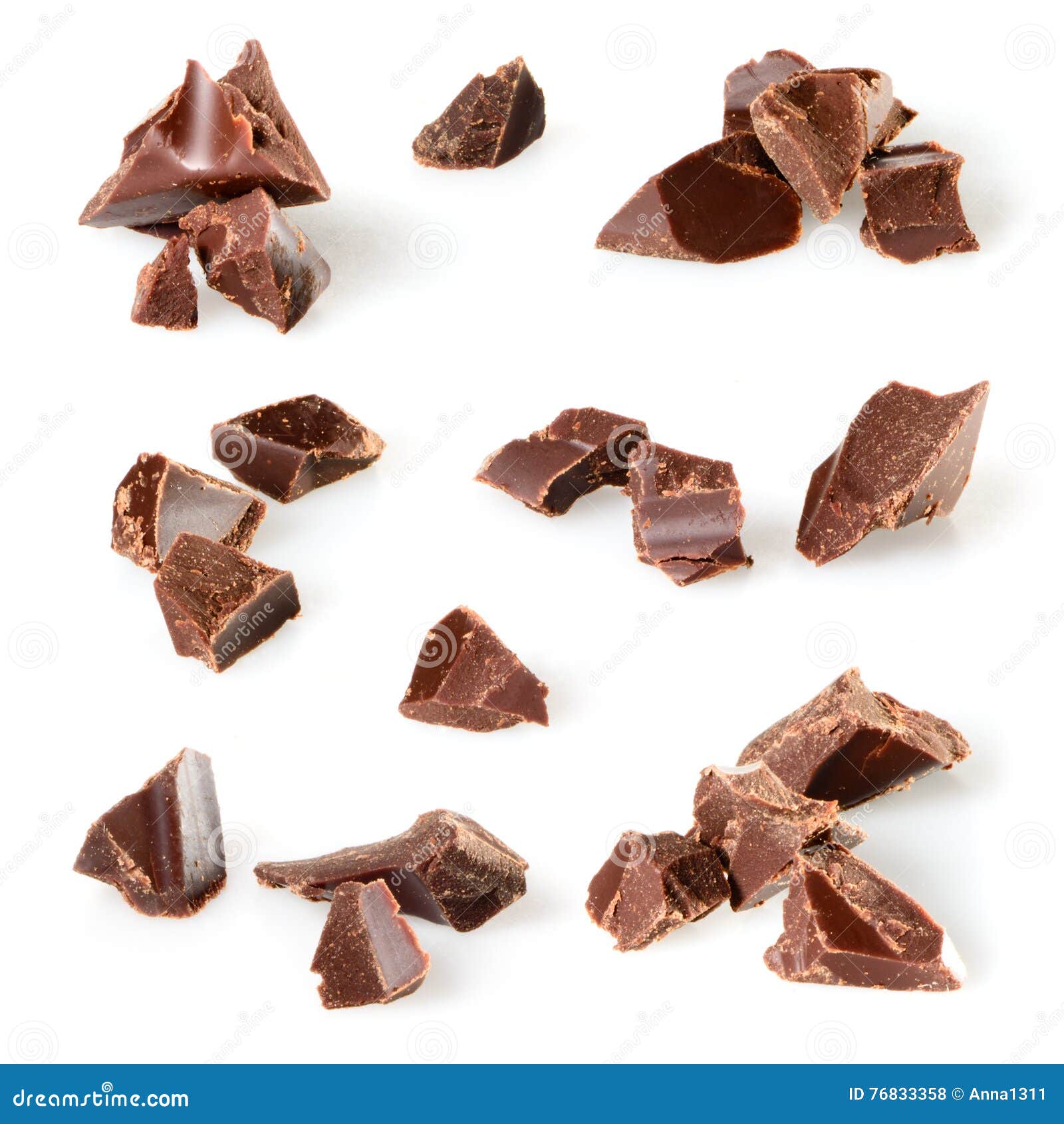 Chocolate Pieces Isolated on White. Collection Stock Photo - Image of ...