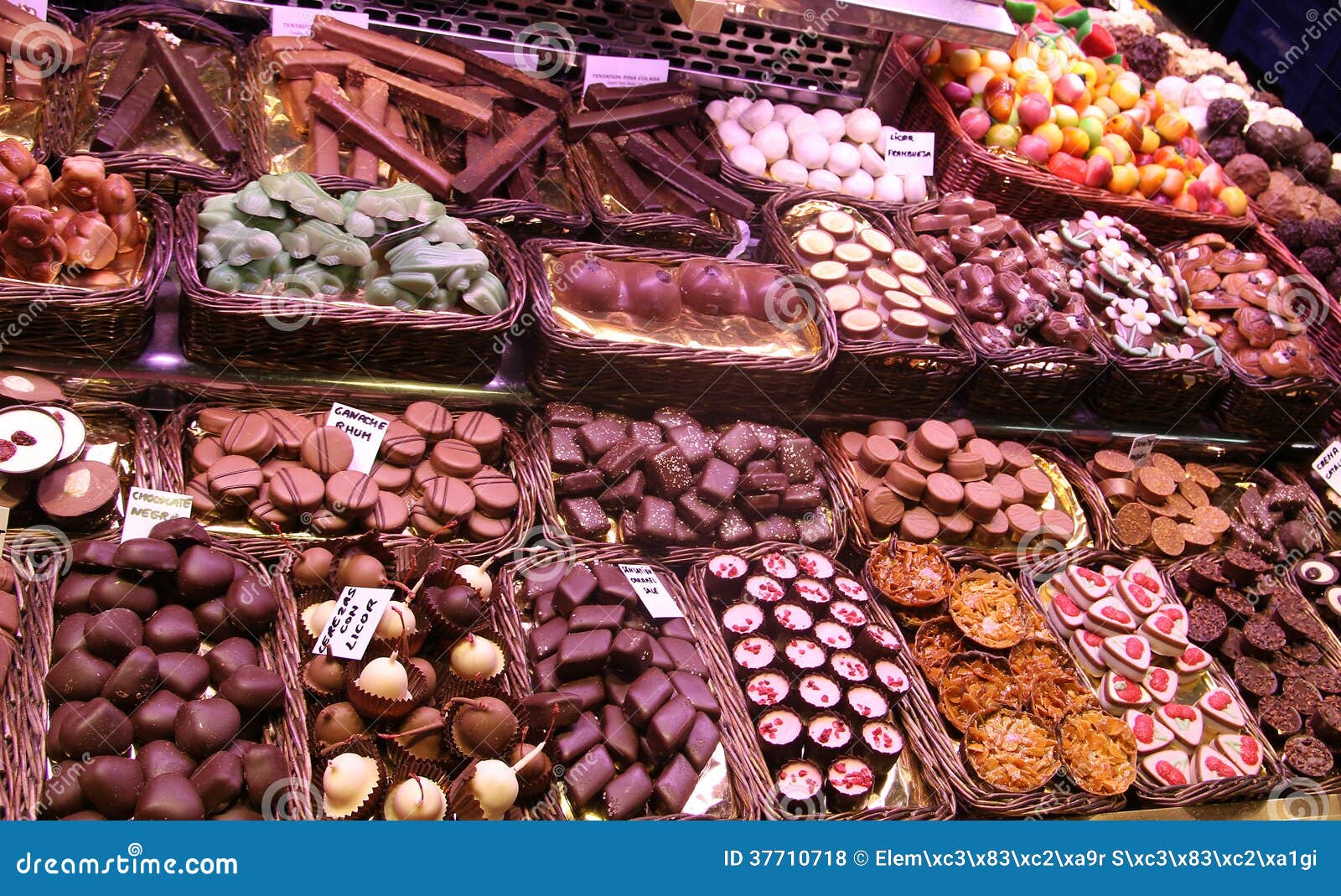 Chocolate Pieces on a Market Stall Stock Photo - Image of chestnut ...
