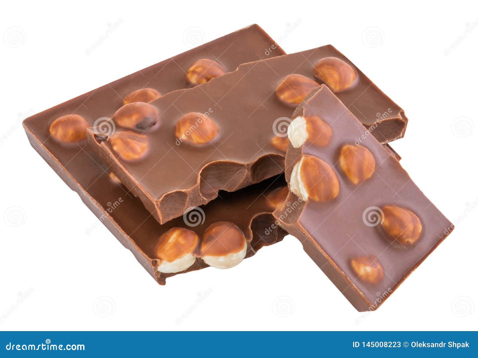Chocolate Pieces with Nuts Isolated on White Background Stock Image ...