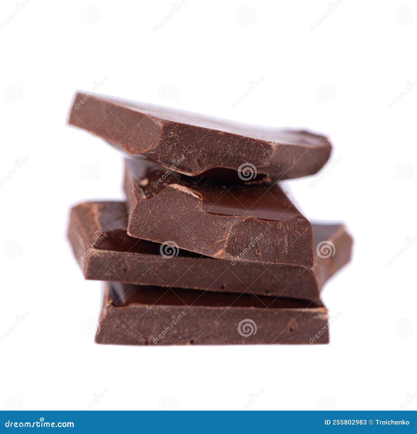 Chocolate Pieces Stack Isolated on White Background. Dark Chocolate ...