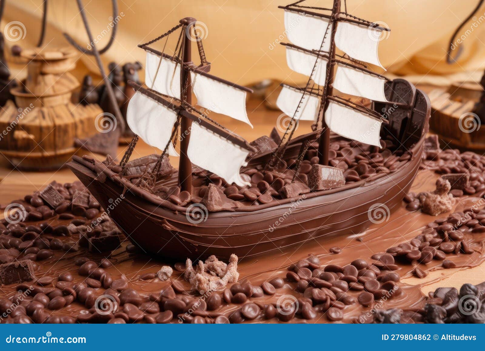 Chocolate Pirate Ship Sailing Across Sea of Melted Chocolate Stock ... Chocolate Pirate Ship Sailing Across Sea of Melted Chocolate Stock ...