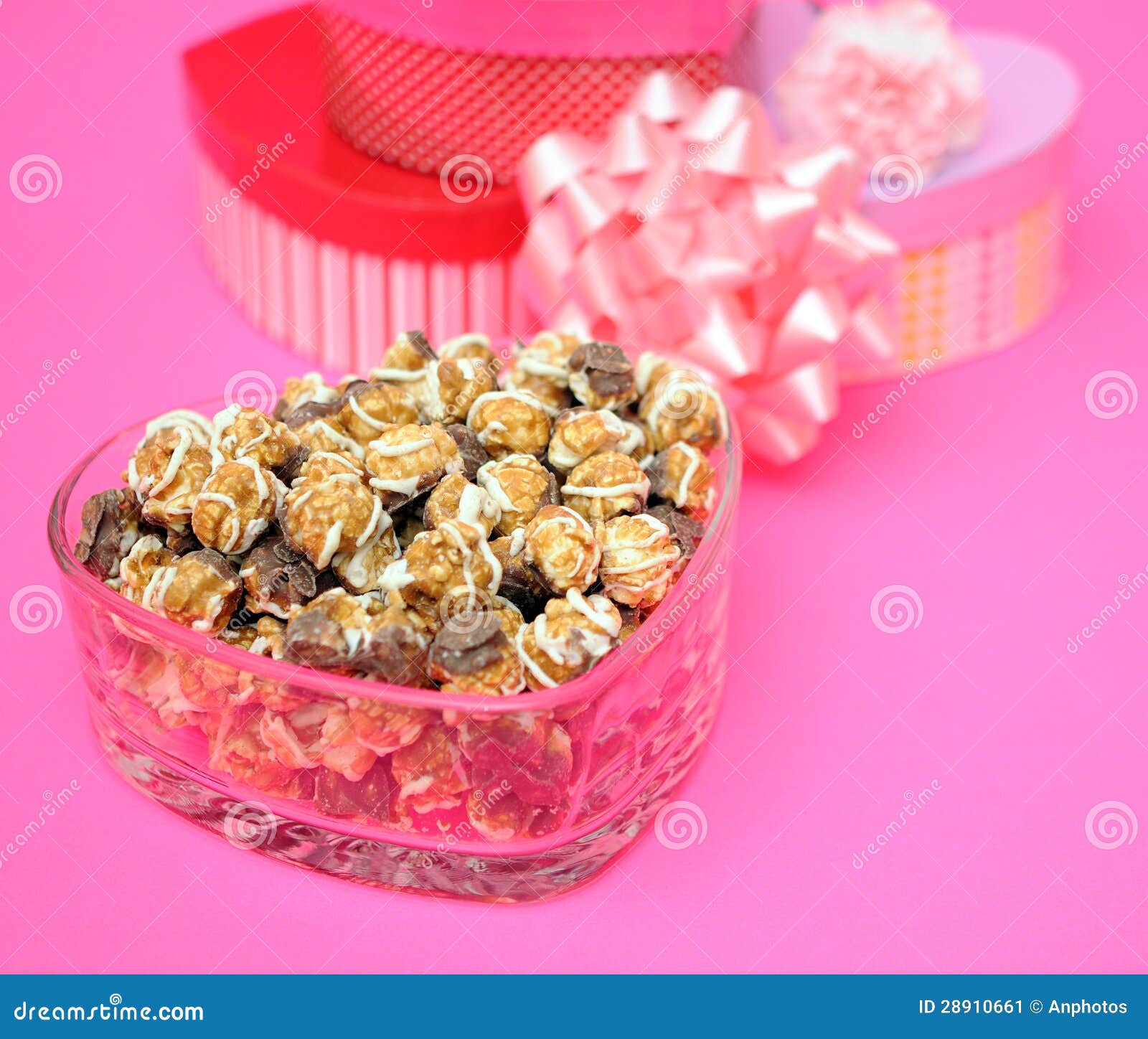 Chocolate Popcorn in Heart Shape Bow Stock Image - Image of festive ...