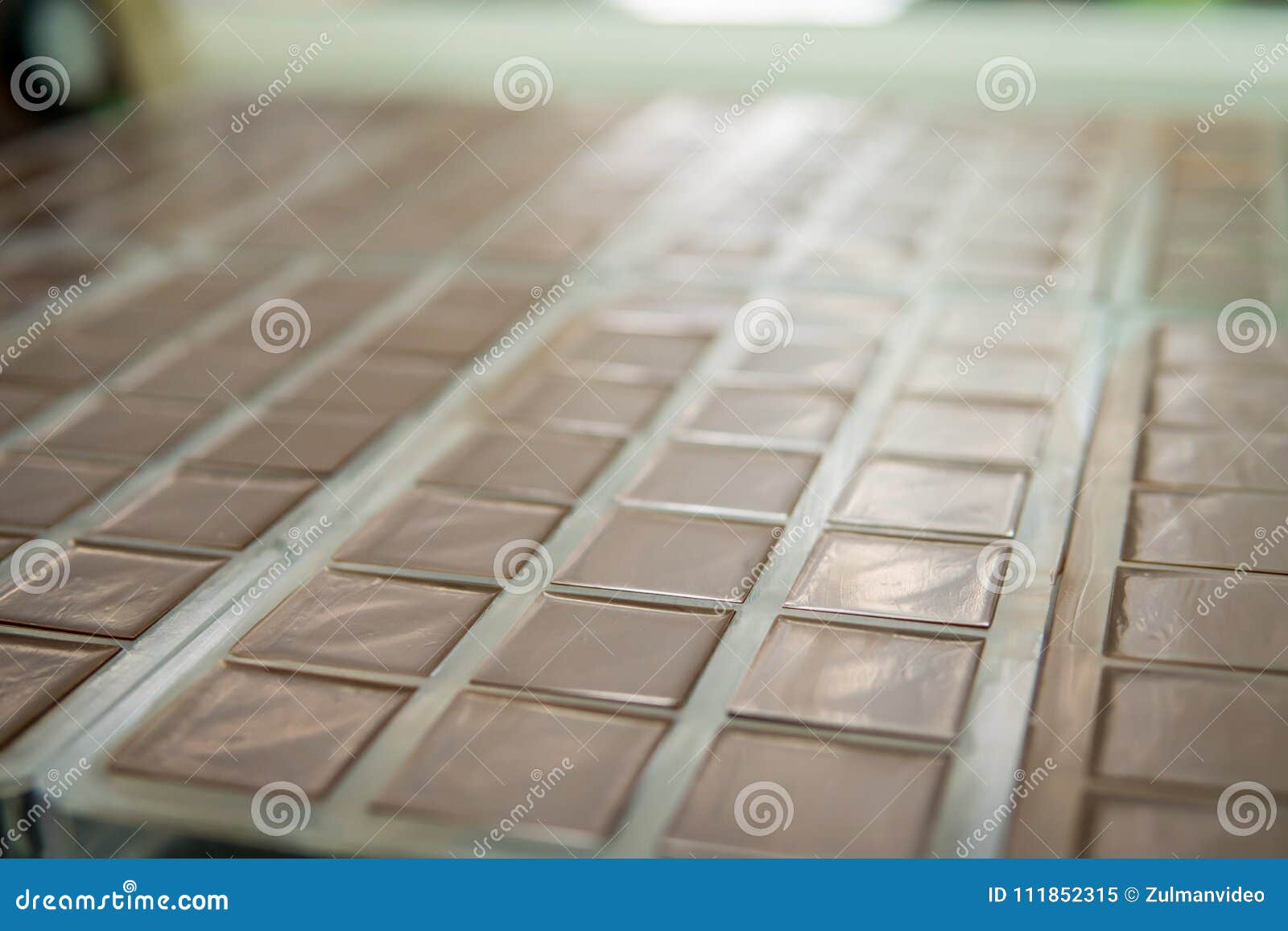 Chocolate Poured into Plastic Mold, Choco Bars Stock Image - Image of ...