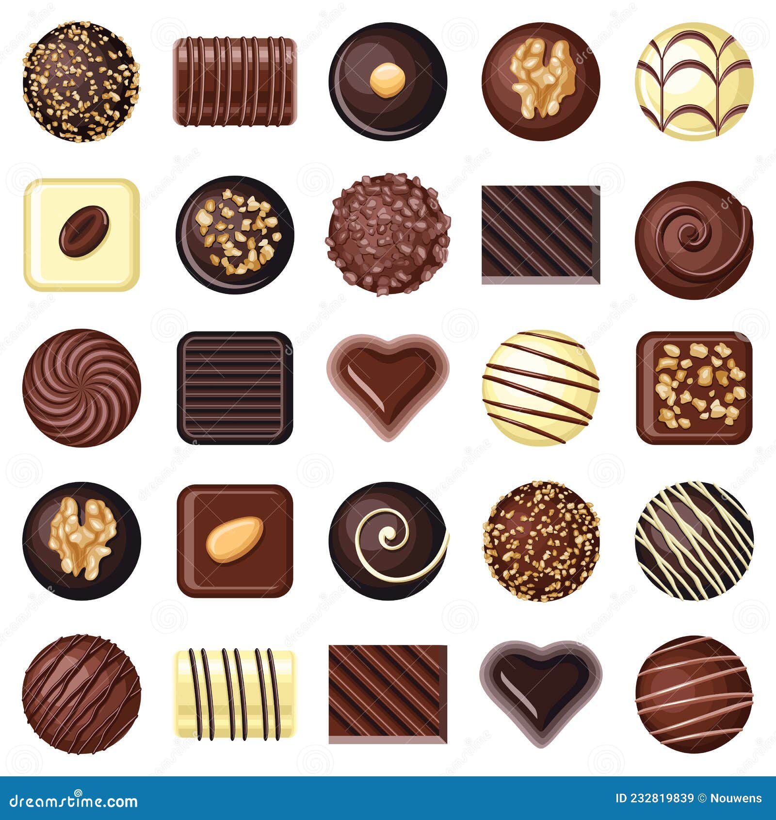 Chocolate Pralines Candies Collection - Vector Color Illustration Stock ...