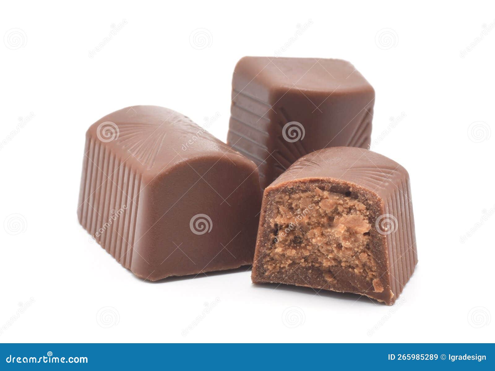 Chocolate Pralines with Dark Nougat Filling Isolated on White Stock ...