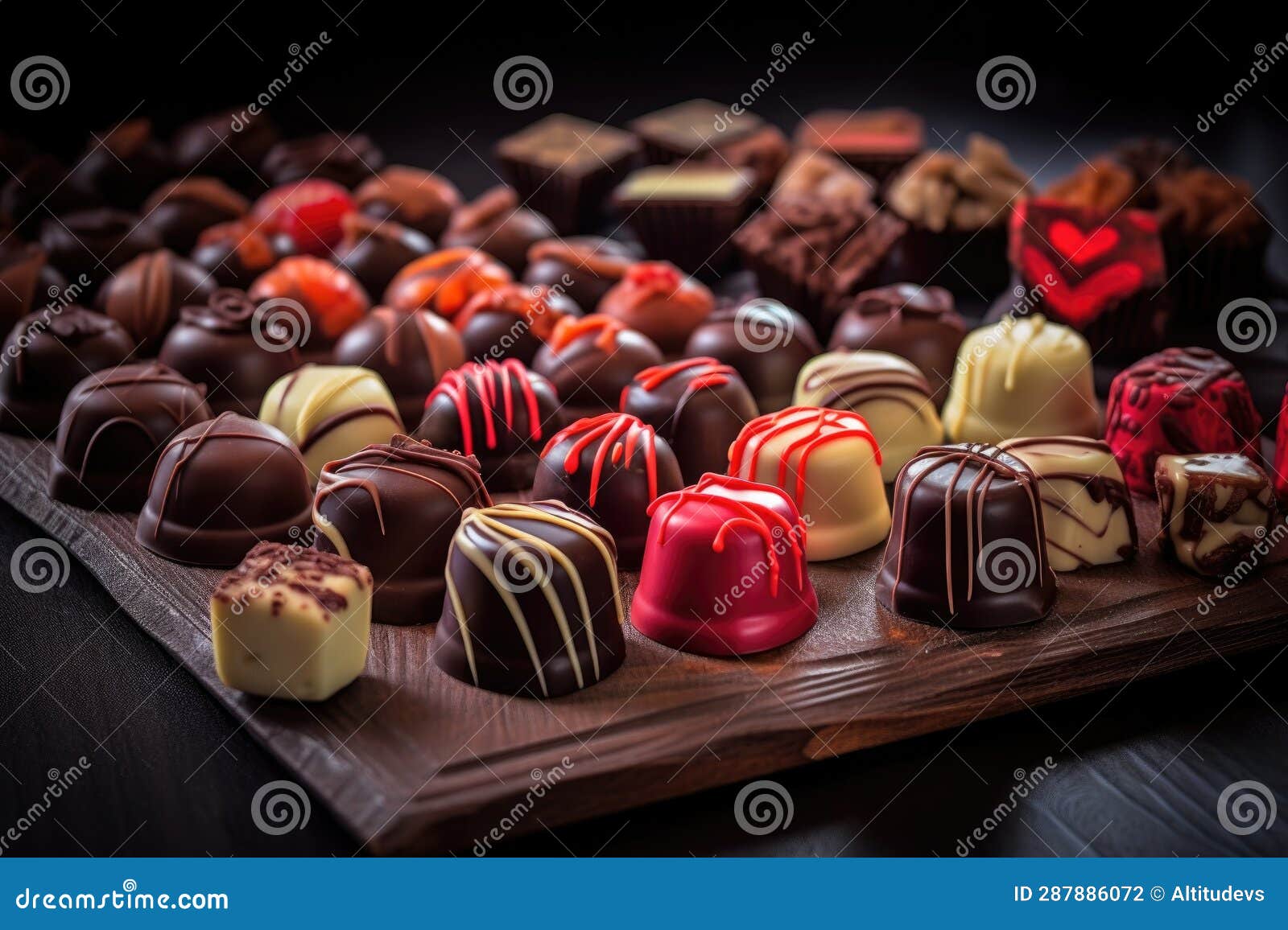 Chocolate Pralines Filled with Various Flavors Stock Photo - Image of ...