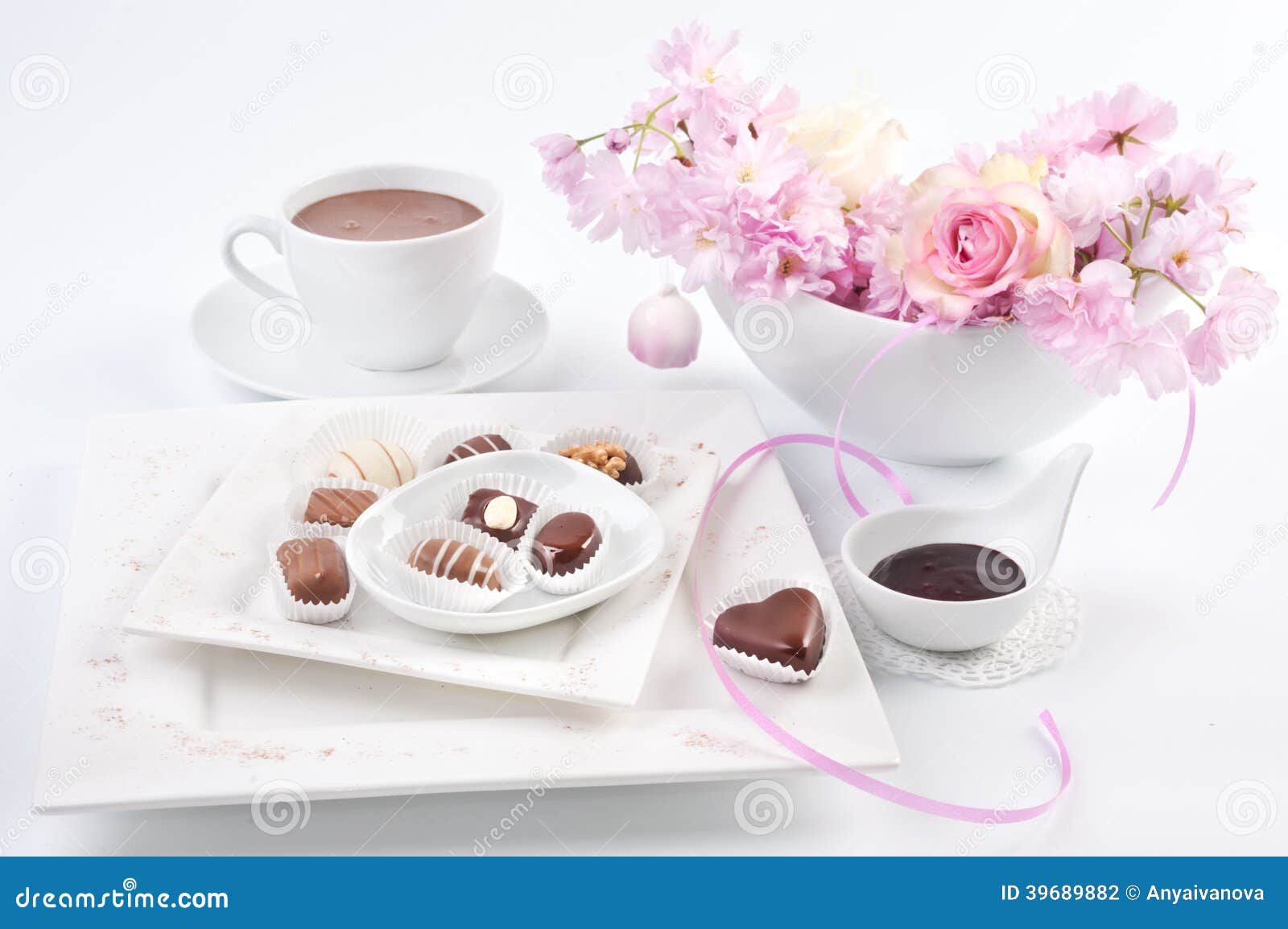 Chocolate Pralines with Spring Decorations Stock Photo - Image of sweet ...