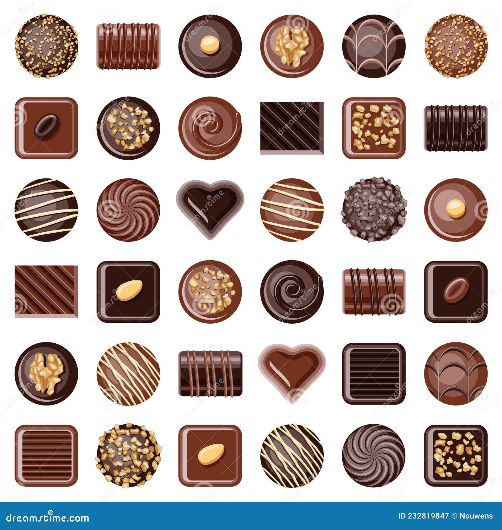 Chocolate Pralines Candies Icon Collection - Vector Outline ...