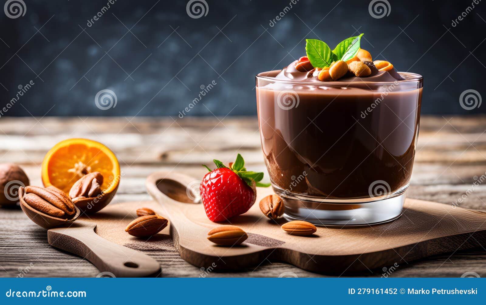 Chocolate Pudding Encircled by a Delightful Array of Fresh Fruits and ...