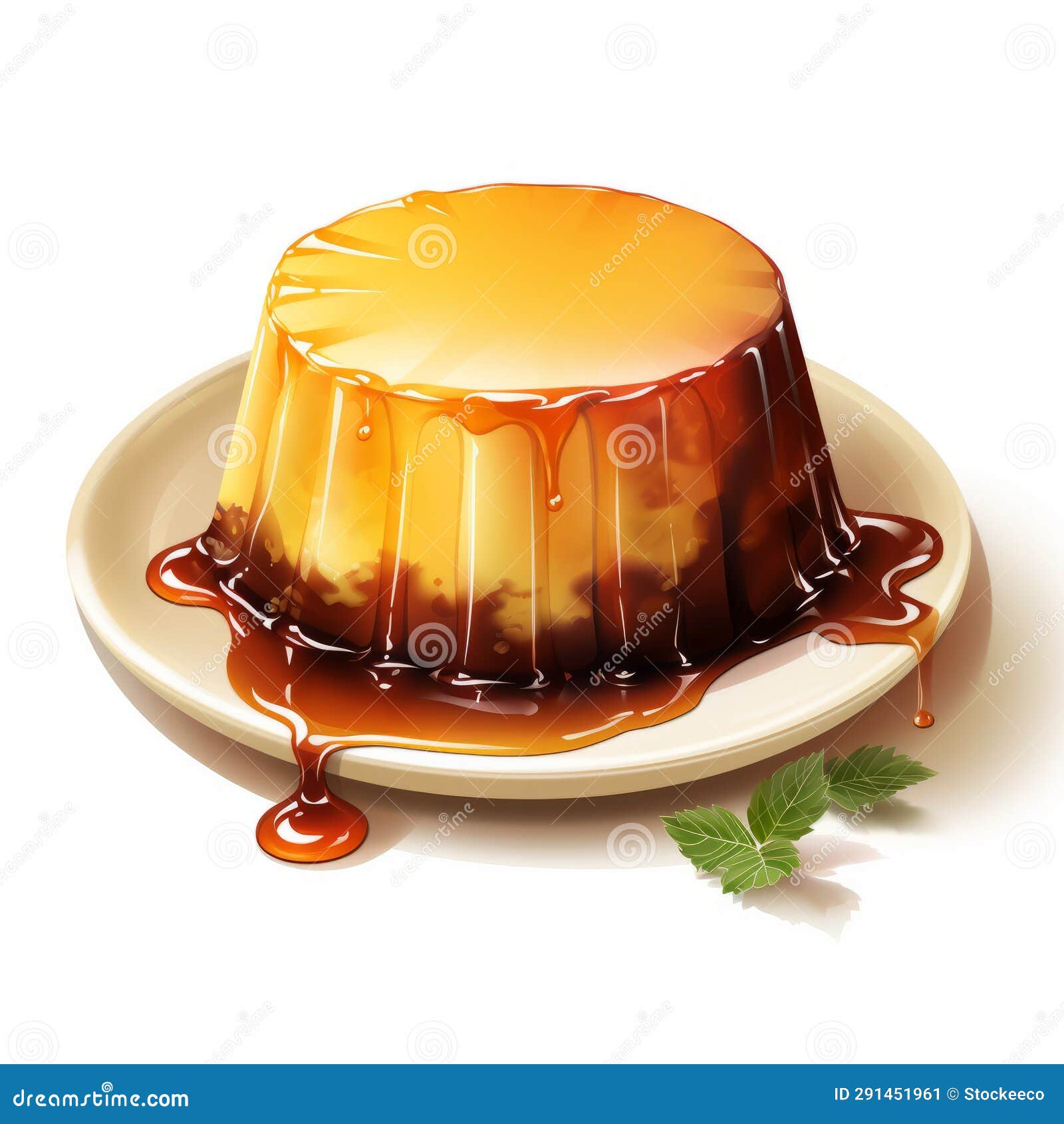 Delicious Flan with Chocolate on a White Background Stock Illustration - Illustration of ...