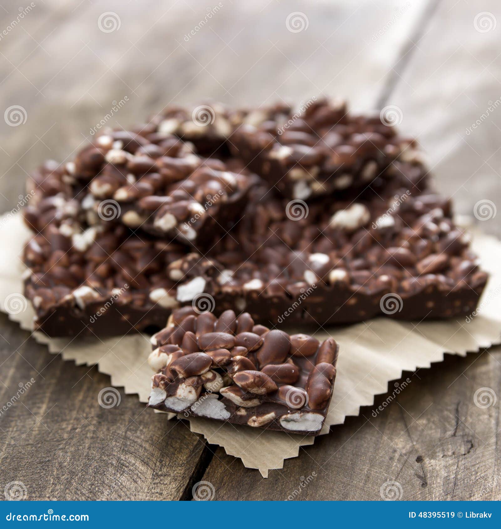 Chocolate with Puffed Rice Bar on Table Stock Image - Image of ...