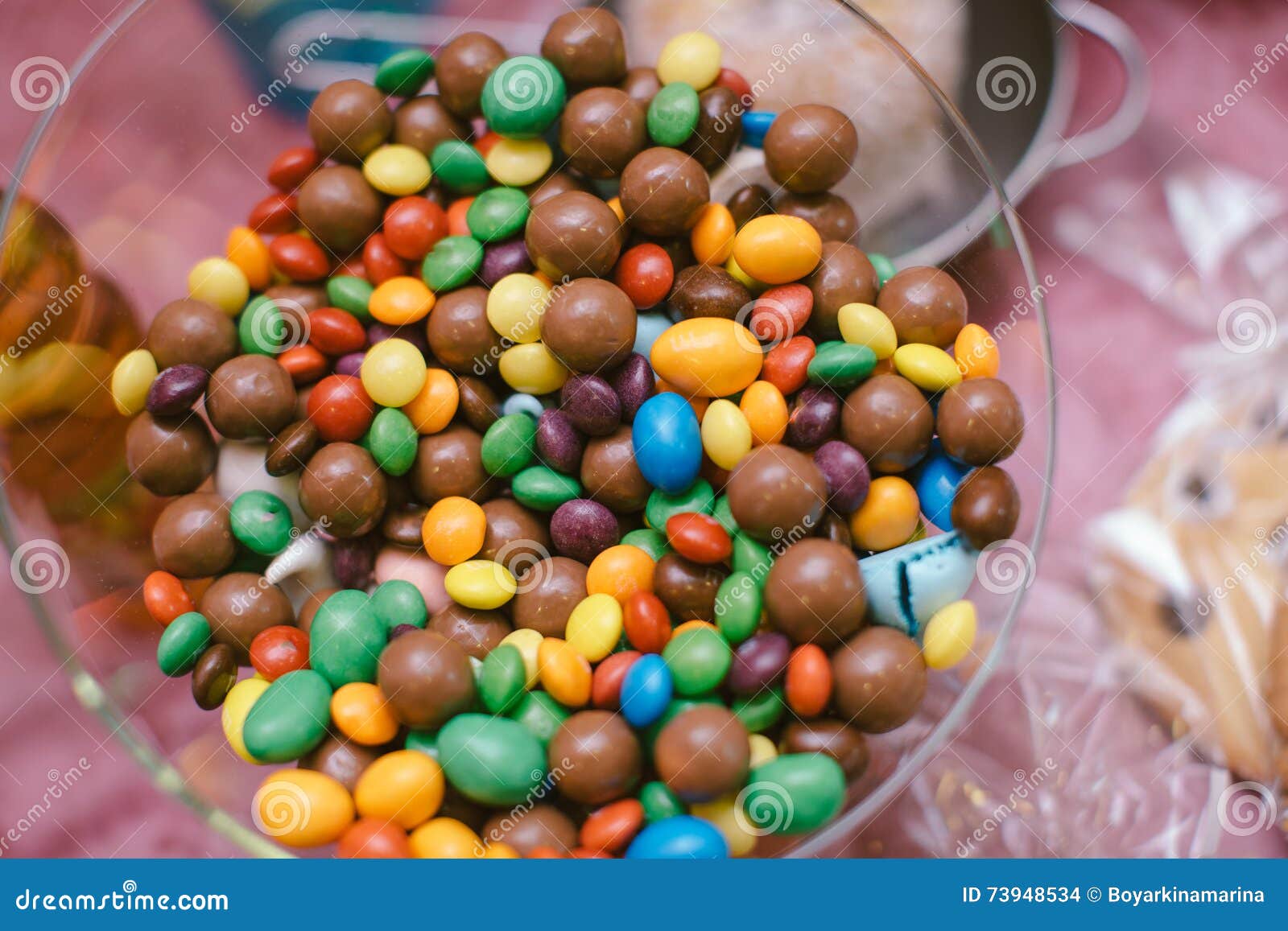 Chocolate and Rainbow Colorful Candy in a Bowl Stock Photo - Image of ...