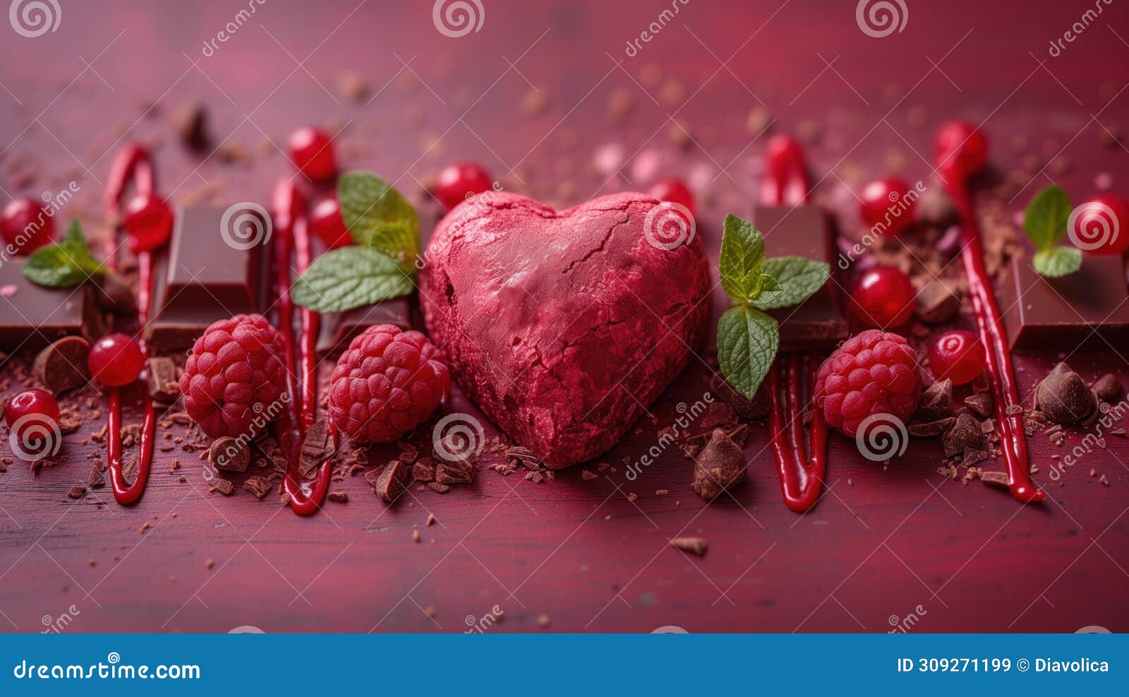 Chocolate Raspberry Dessert in Heart Shape Stock Illustration ...
