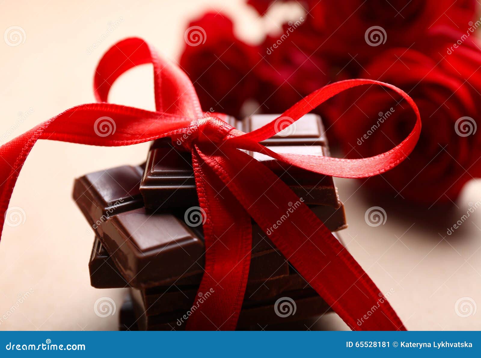 Chocolate with red ribbon stock image. Image of bouquet - 65528181