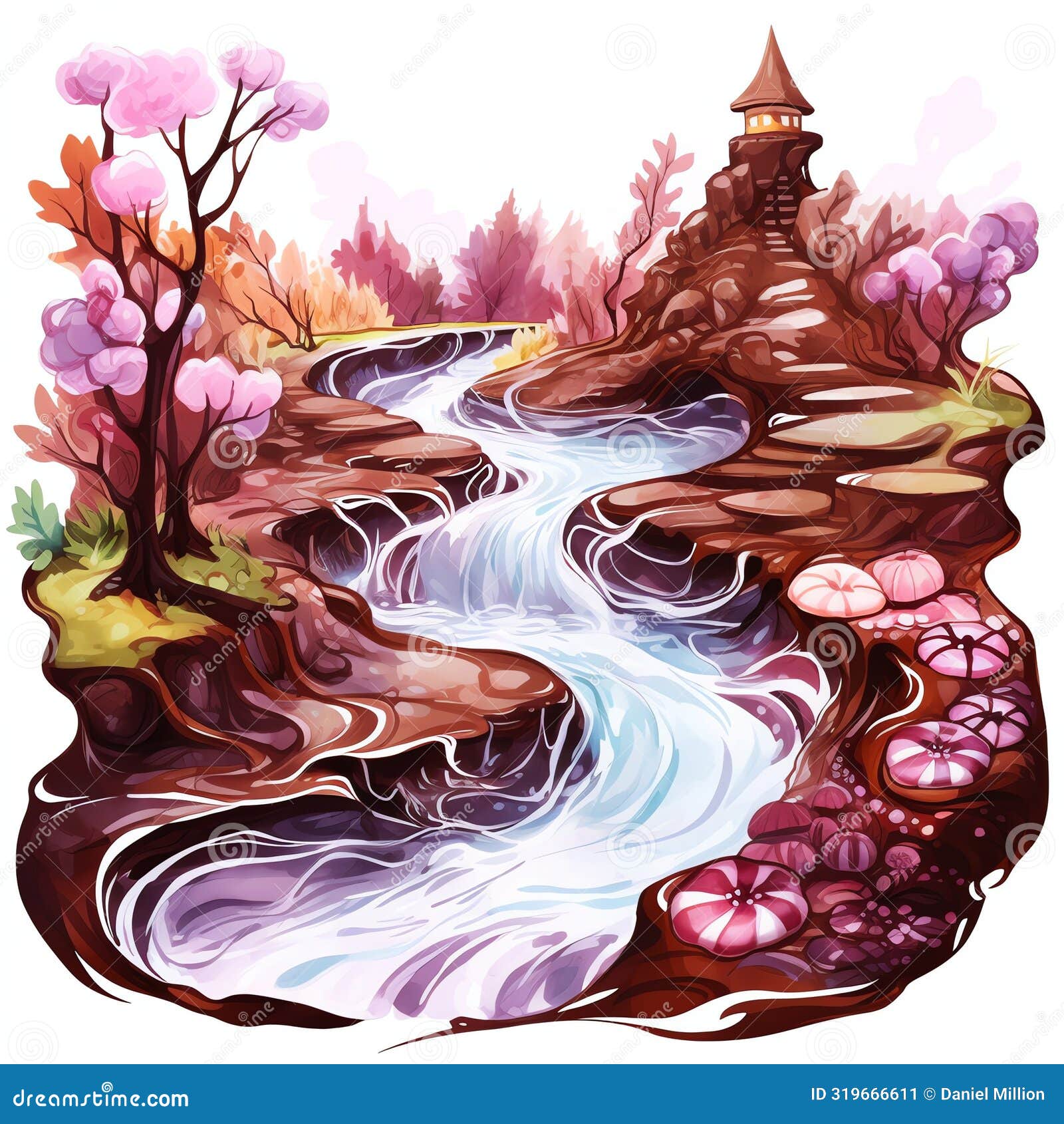 Chocolate River Beautiful Sweets Candyland Fairytale Stock Illustration ...