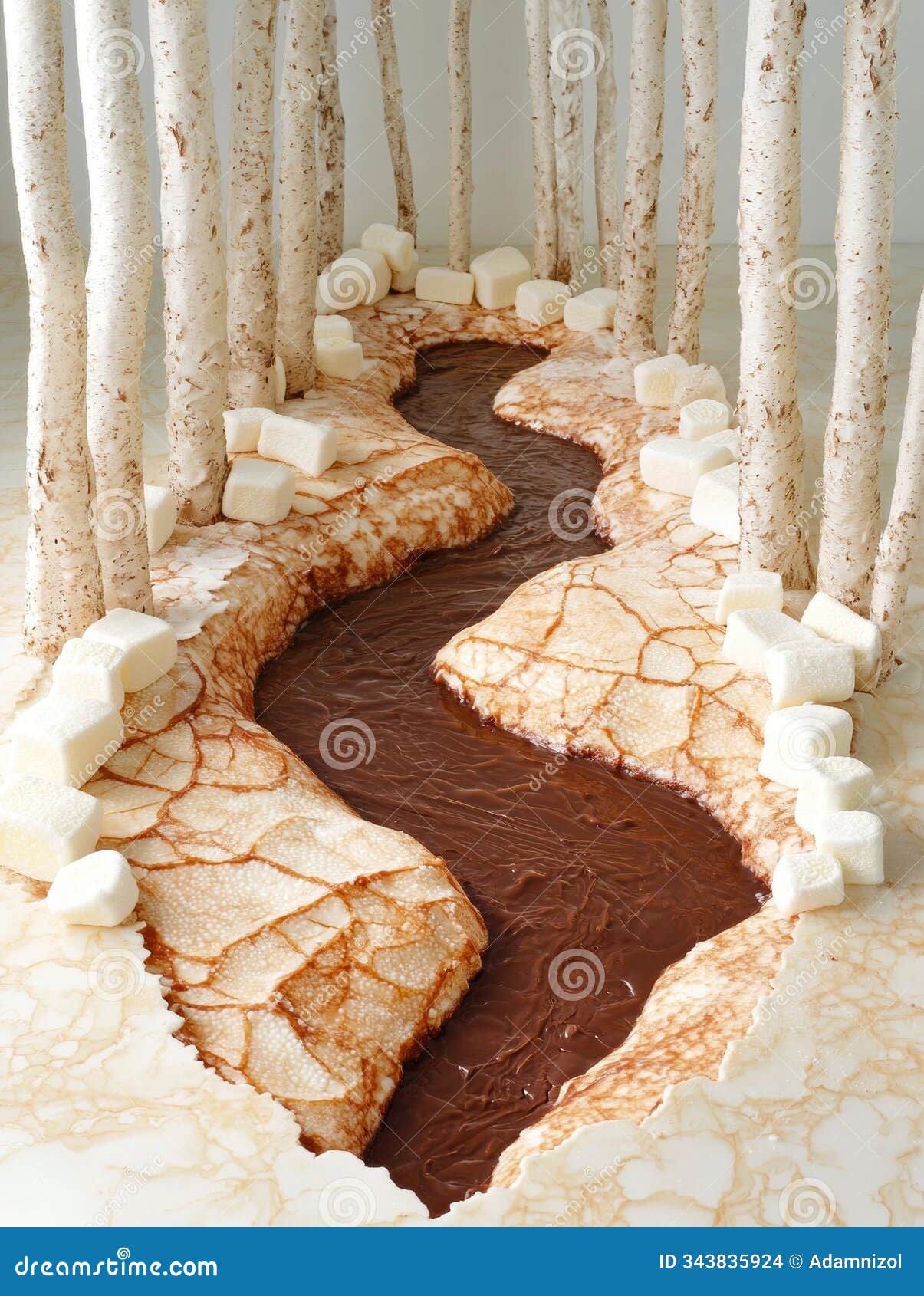 Chocolate River Flowing through Marshmallow Landscape Stock ...