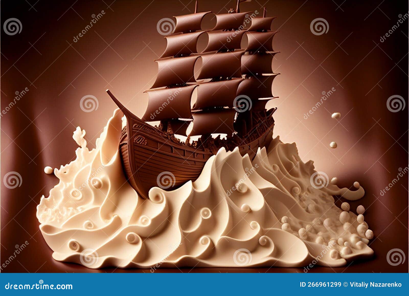 A Chocolate Sailboat Sails on a Sea of Chocolate. AI Generated. Stock ...