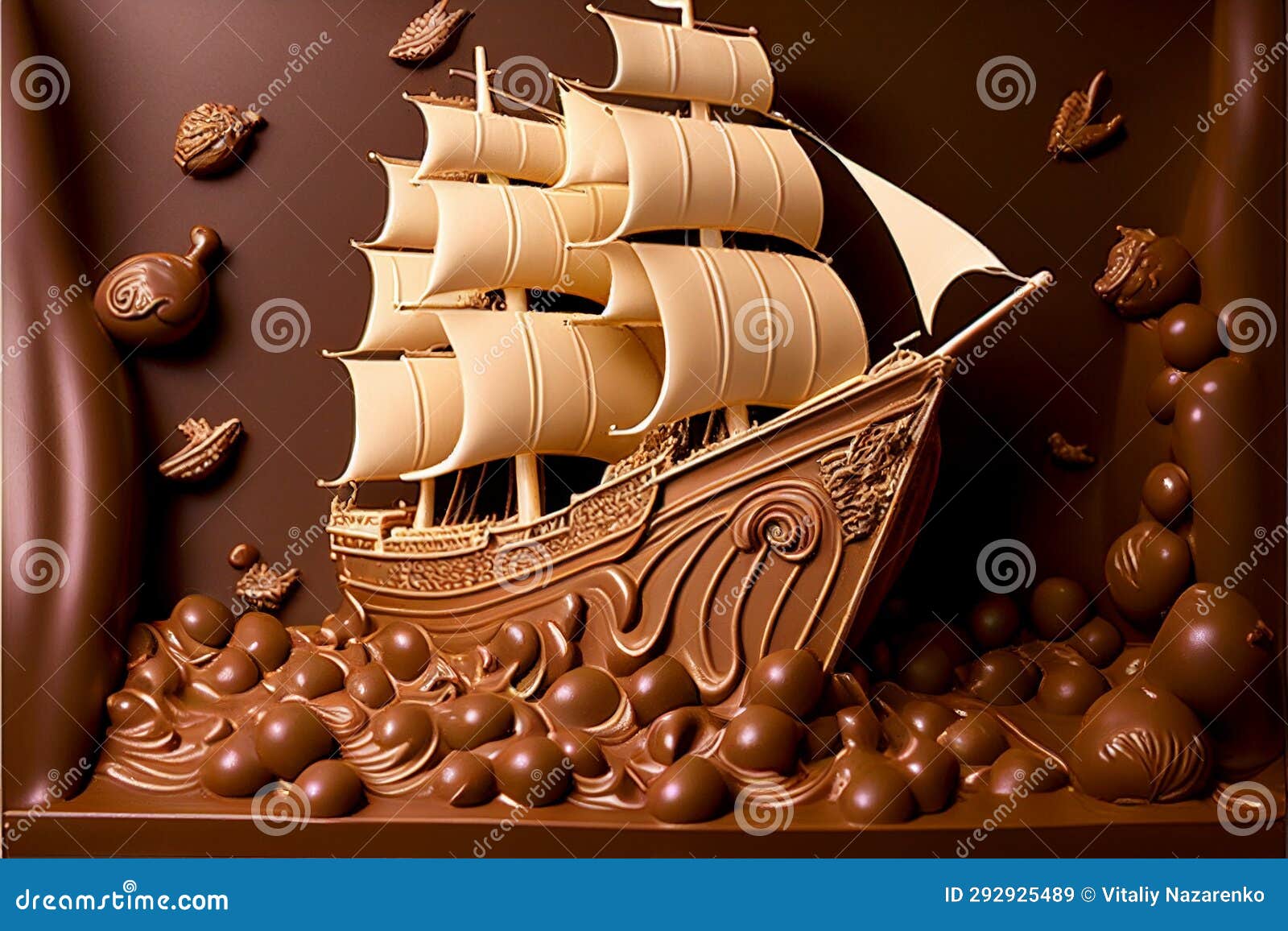 A Chocolate Sailboat Sails on a Sea of Chocolate. AI Generated. Stock ...