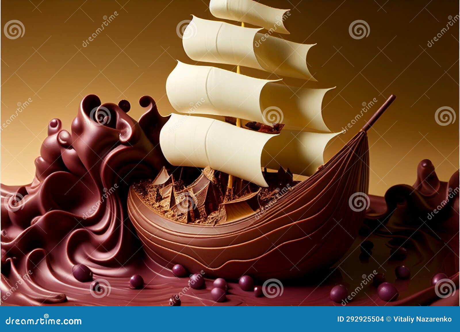 A Chocolate Sailboat Sails on a Sea of Chocolate. AI Generated. Stock ...