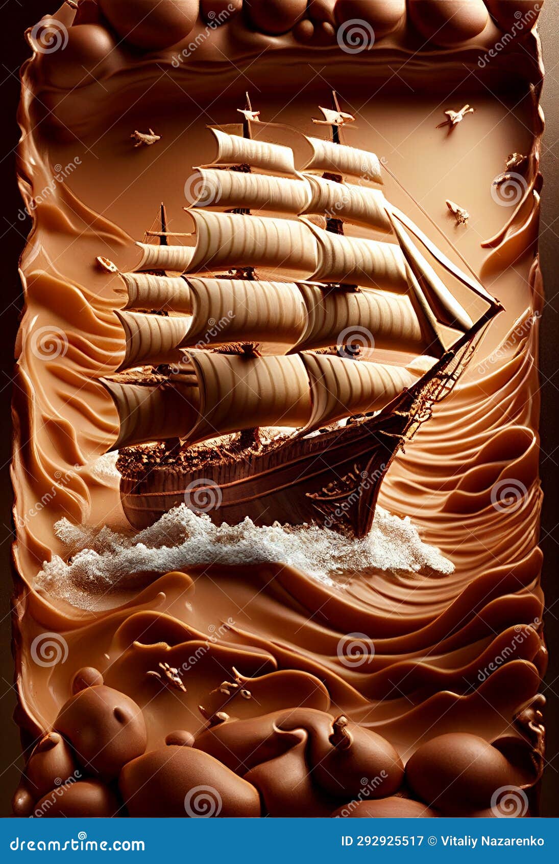 A Chocolate Sailboat Sails on a Sea of Chocolate. AI Generated. Stock ...