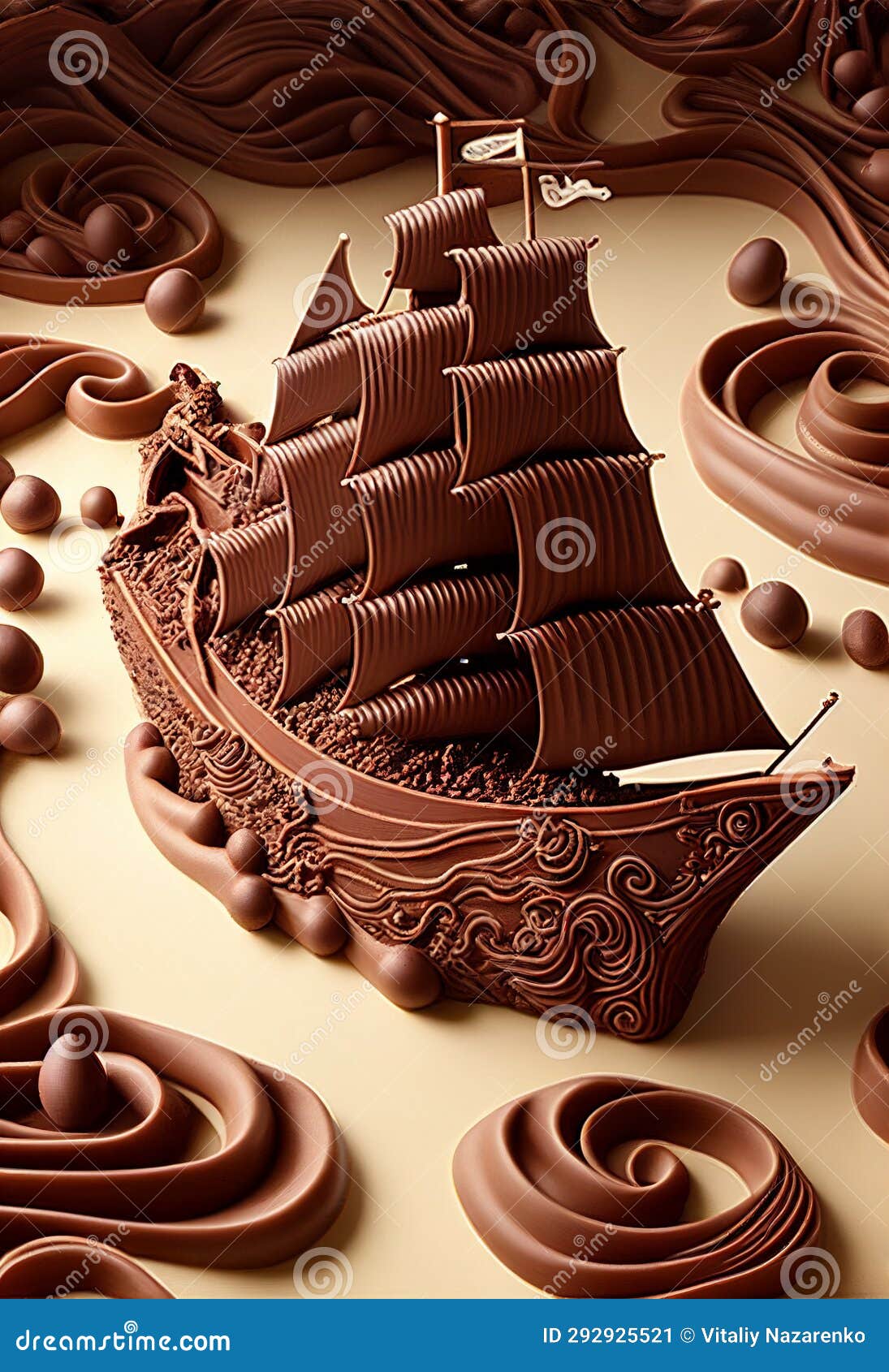 A Chocolate Sailboat Sails on a Sea of Chocolate. AI Generated. Stock ...