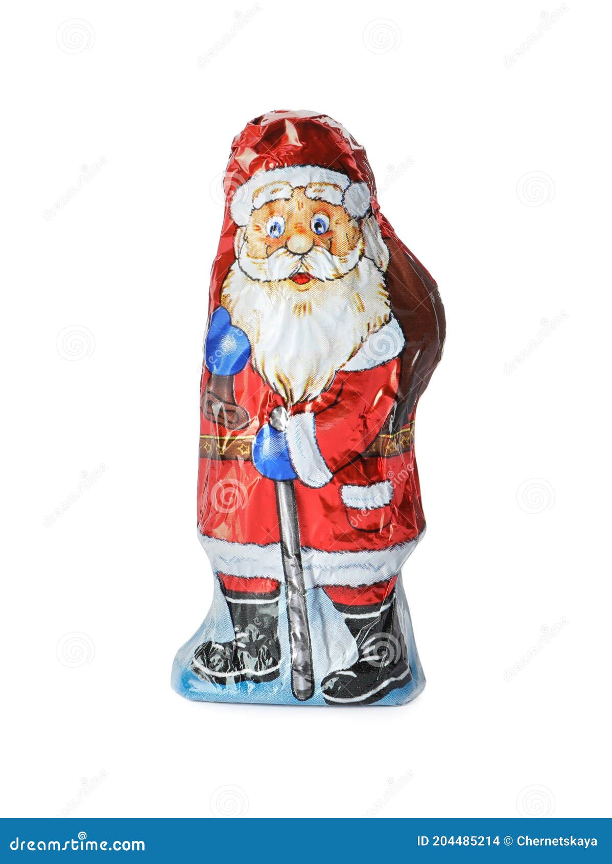 Chocolate Santa Claus Candy in Foil Wrapper Isolated on White Stock ...