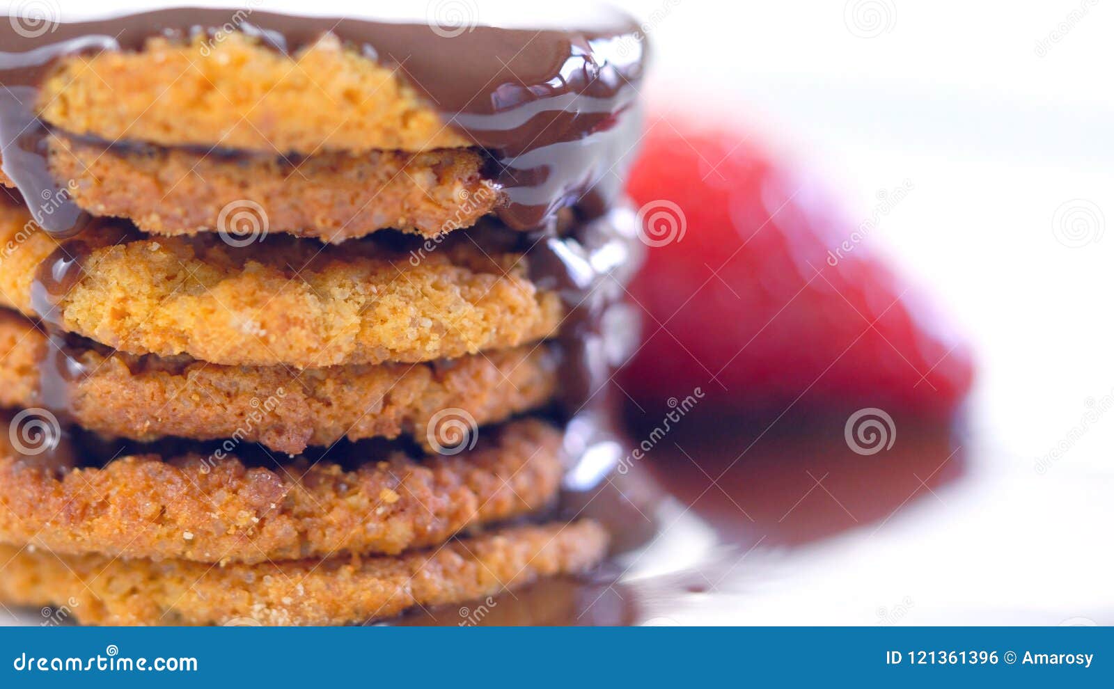 Chocolate Sauce Dripping Over Stack of Cookies. Stock Photo - Image of ...