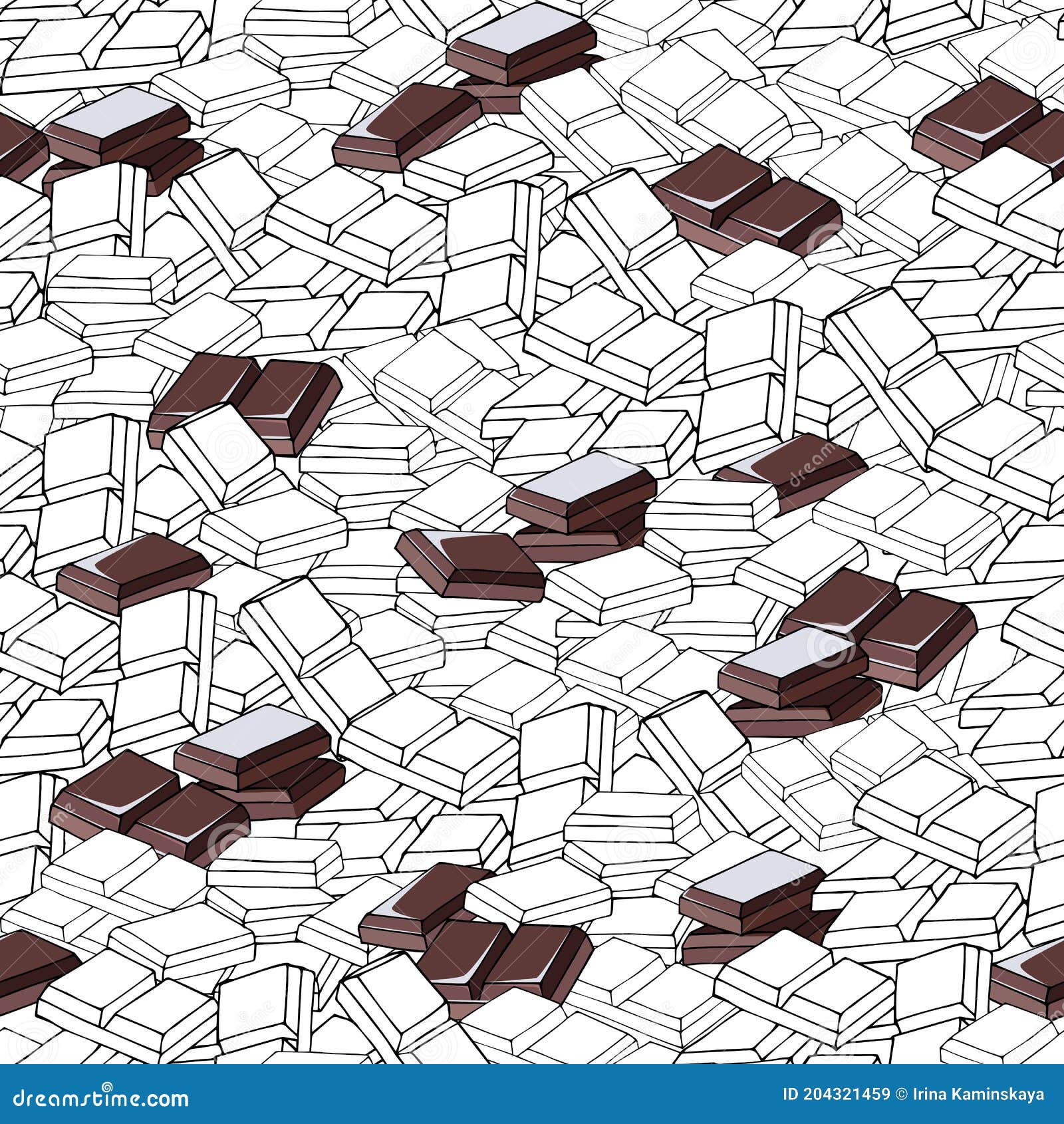 Chocolate Seamless Pattern, Drawn Contour Chocolate Bars and Dark ...