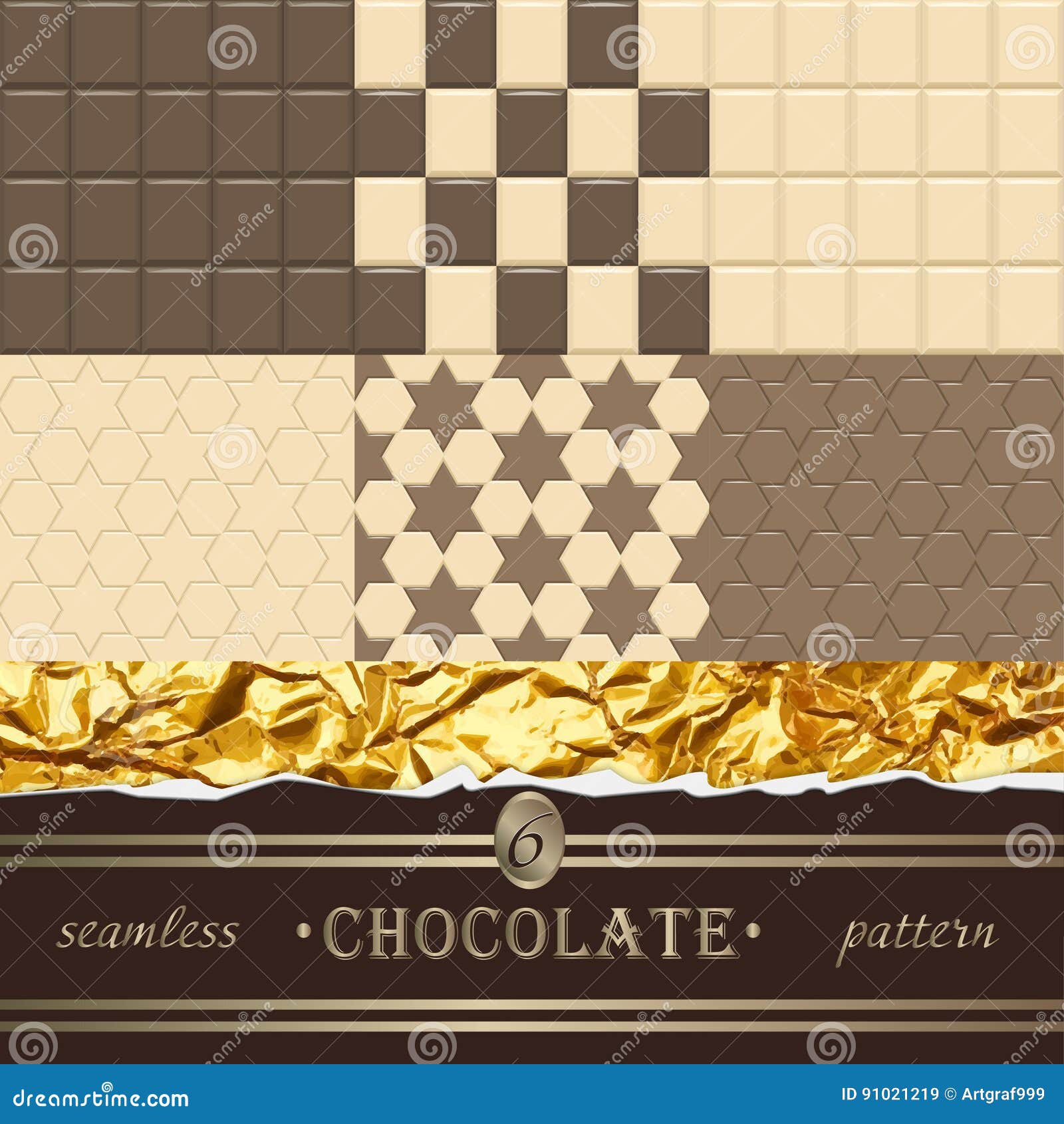Chocolate. 6 Seamless Patterns. Vector Illustration Stock Illustration ...