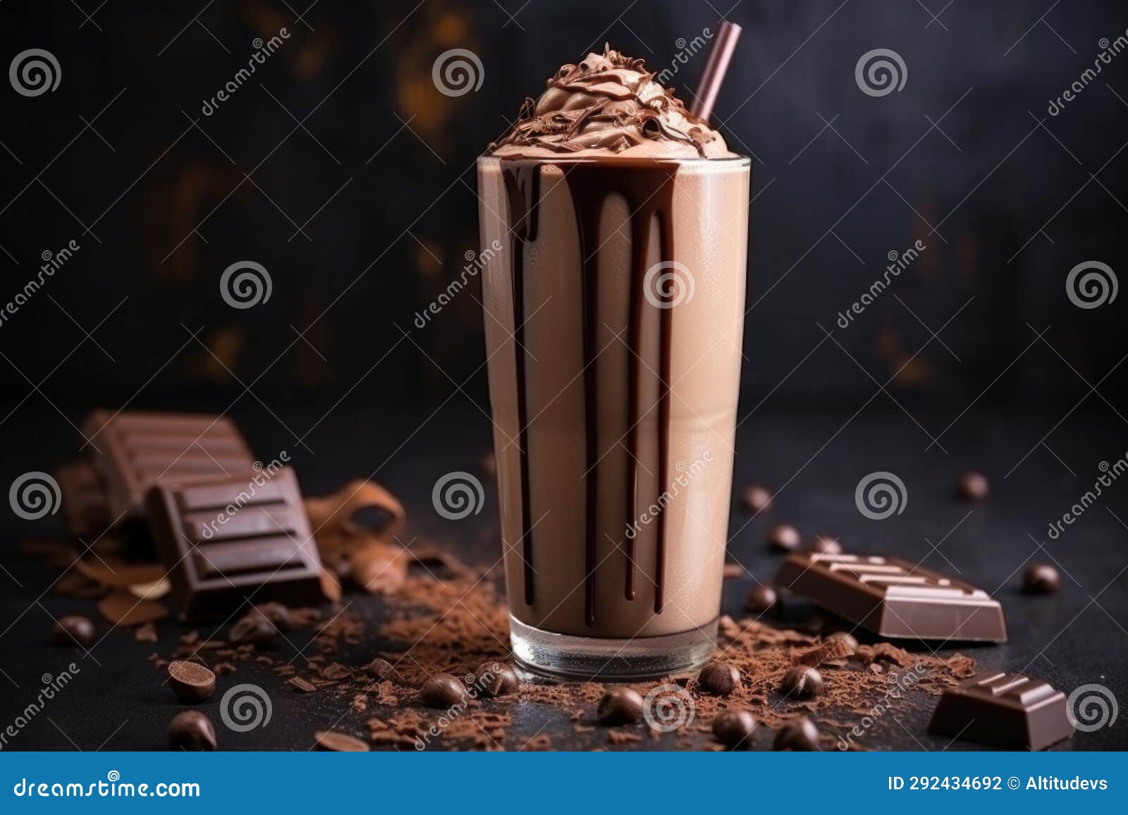 Chocolate Shake with Chocolate Drizzle on the Glass Stock Photo - Image ...