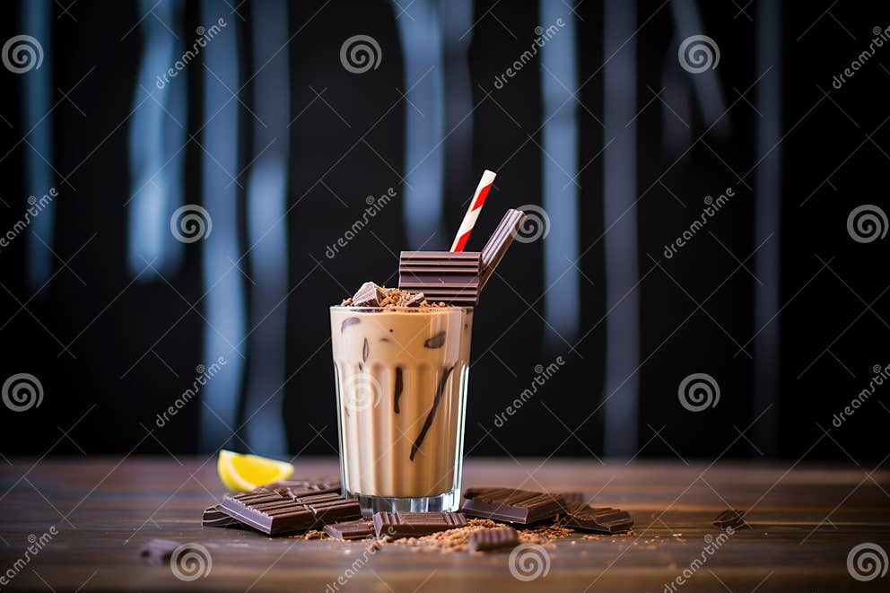 Chocolate Shake with a Striped Straw, Surrounded by Chocolate Bars ...