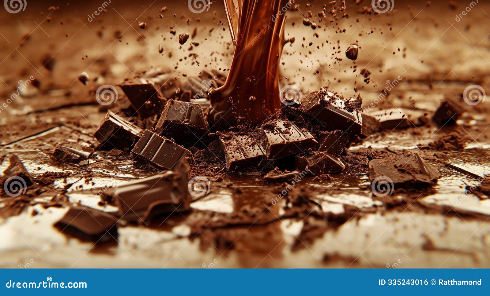 Chocolate Shards Cascade in a Dynamic Explosion, Contrasting Textures ...