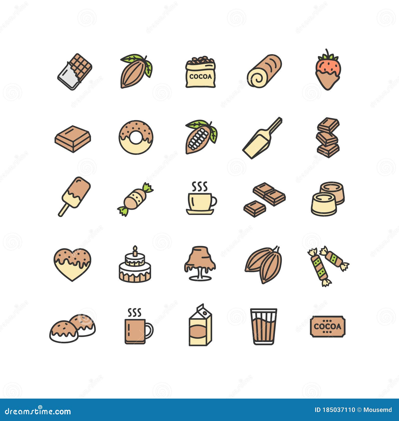 Chocolate Sign Color Thin Line Icon Set. Vector Stock Vector ...